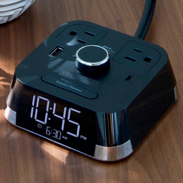 Mini Power Cube - Combination Alarm Clock and Power/USB Outlets ...