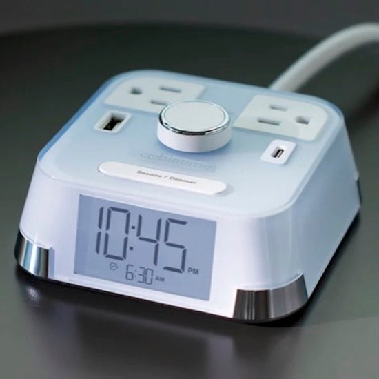 Mini Power Cube - Combination Alarm Clock and Power/USB Outlets ...